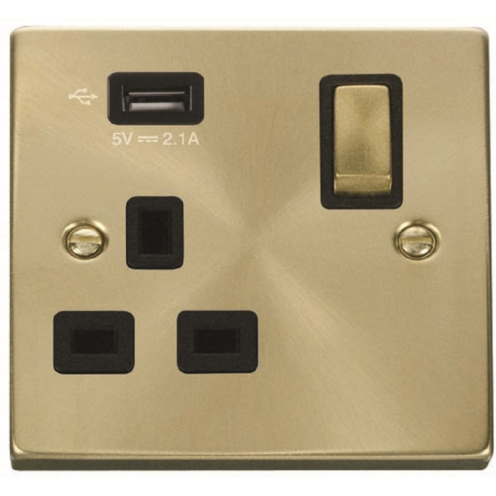 Click Deco Satin Brass 13A Single USB Socket VPSB571UBK | RS Electrical ...