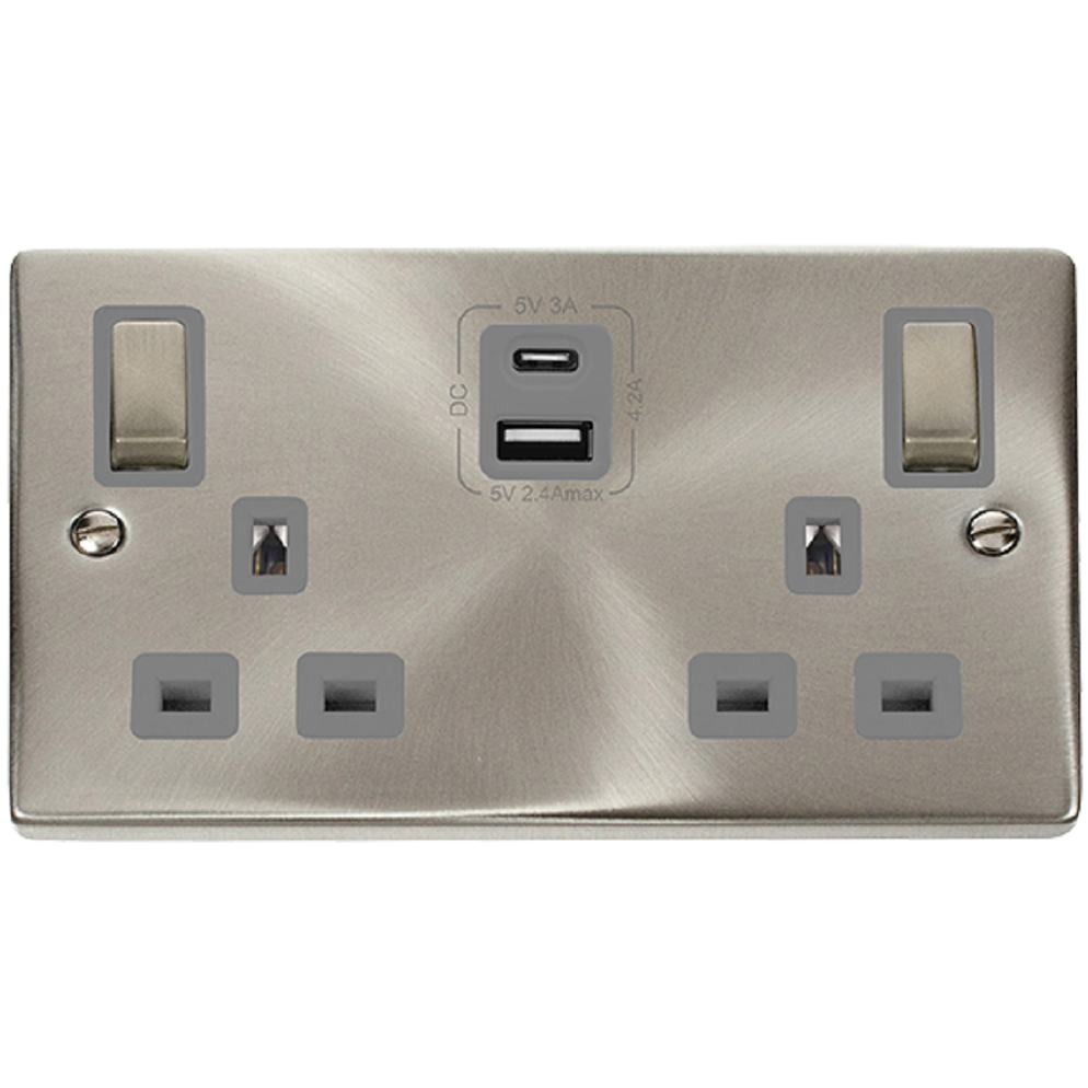 Click Deco Satin Chrome 13A Double A+C USB Socket VPSC586GY | RS ...
