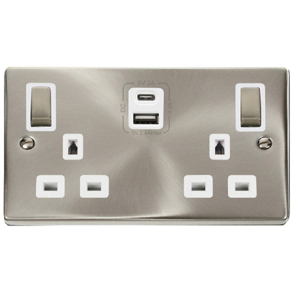Click Deco Satin Chrome 13A Double A+C USB Socket VPSC586WH | RS ...