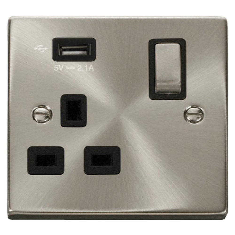 Click Deco Satin Chrome 13A Single USB Socket VPSC571UBK | RS ...