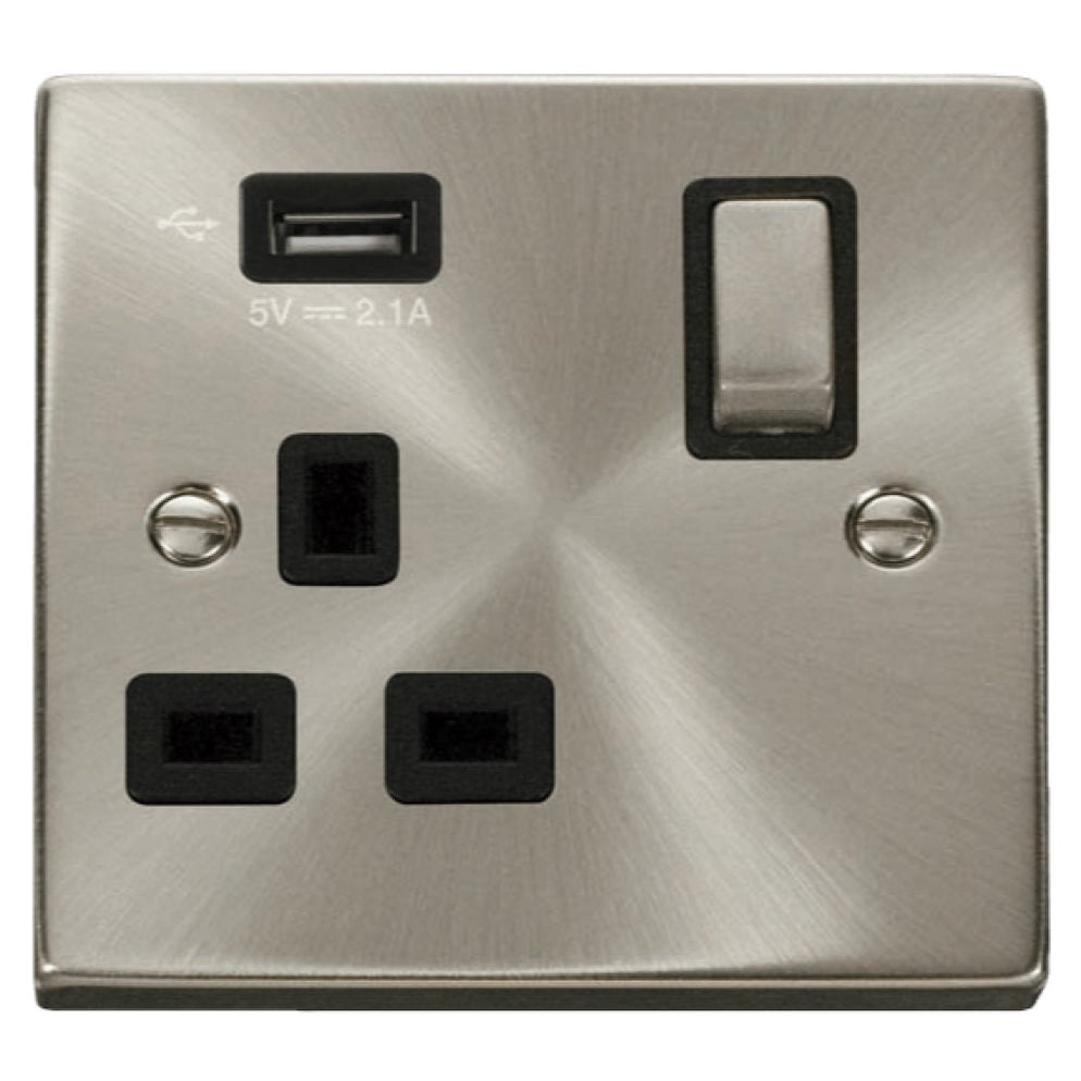 Click Deco Satin Chrome 13A Single USB Socket VPSC571UBK | RS ...