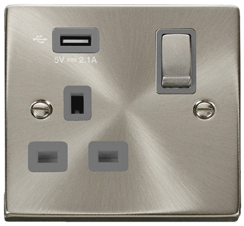 Click Deco Satin Chrome 13A Single USB Socket VPSC571UGY | RS ...