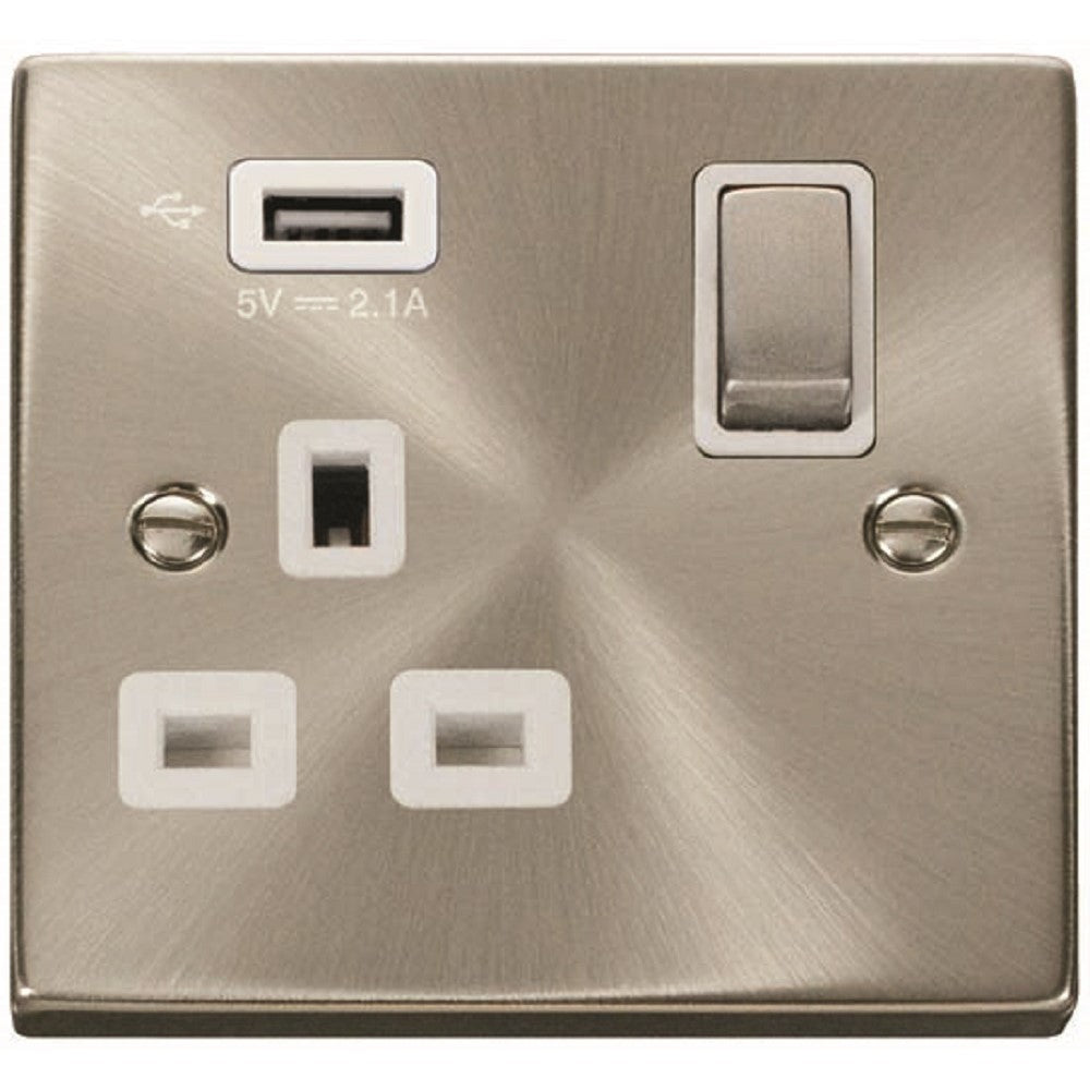 Click Deco Satin Chrome 13A Single USB Socket VPSC571UWH | RS ...