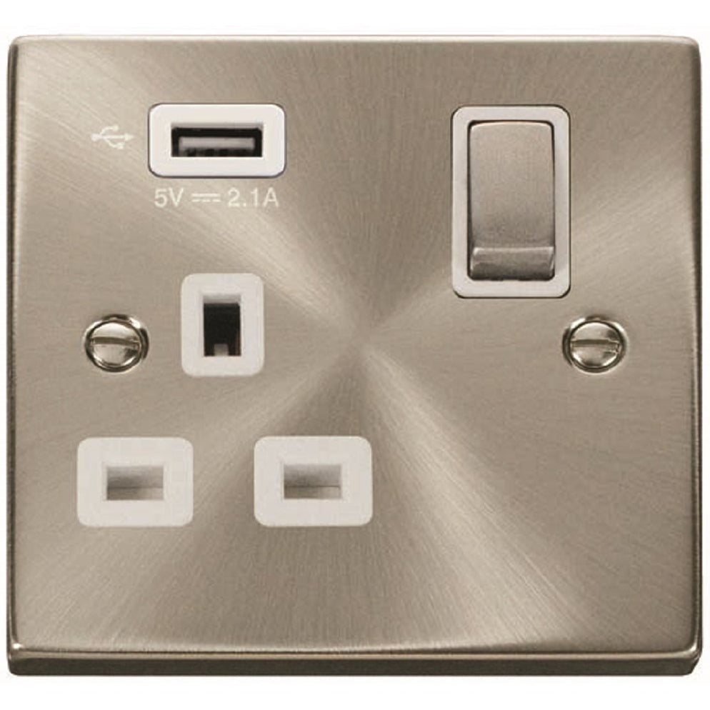 Click Deco Satin Chrome 13A Single USB Socket VPSC571UWH | RS ...