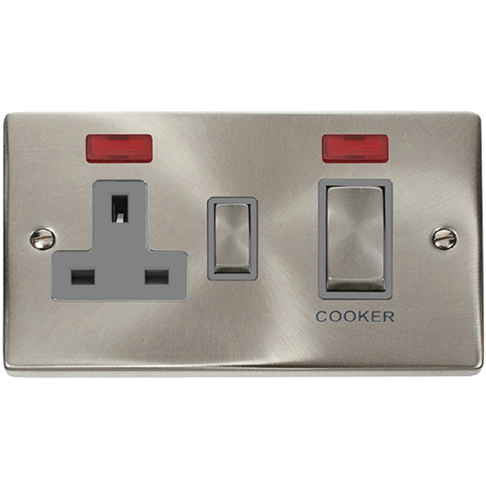 Click Deco Satin Chrome 45A Cooker Switch with 13A Socket VPSC505GY ...
