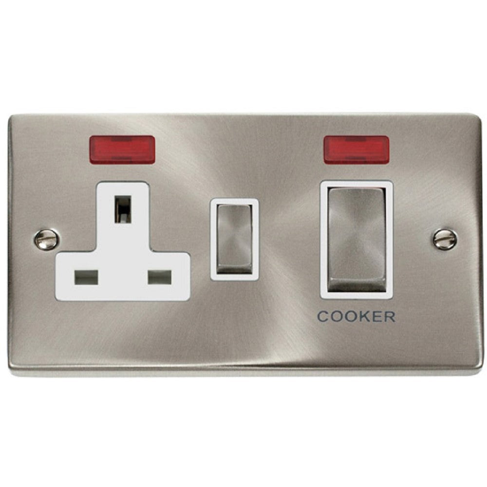 Click Deco Satin Chrome 45A Cooker Switch with 13A Socket VPSC505WH ...