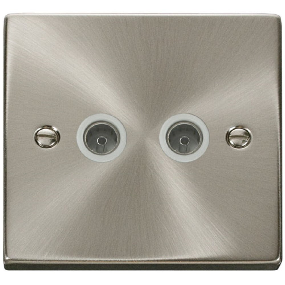 Click Deco Satin Chrome Double TV Socket VPSC066WH | RS Electrical Supplies