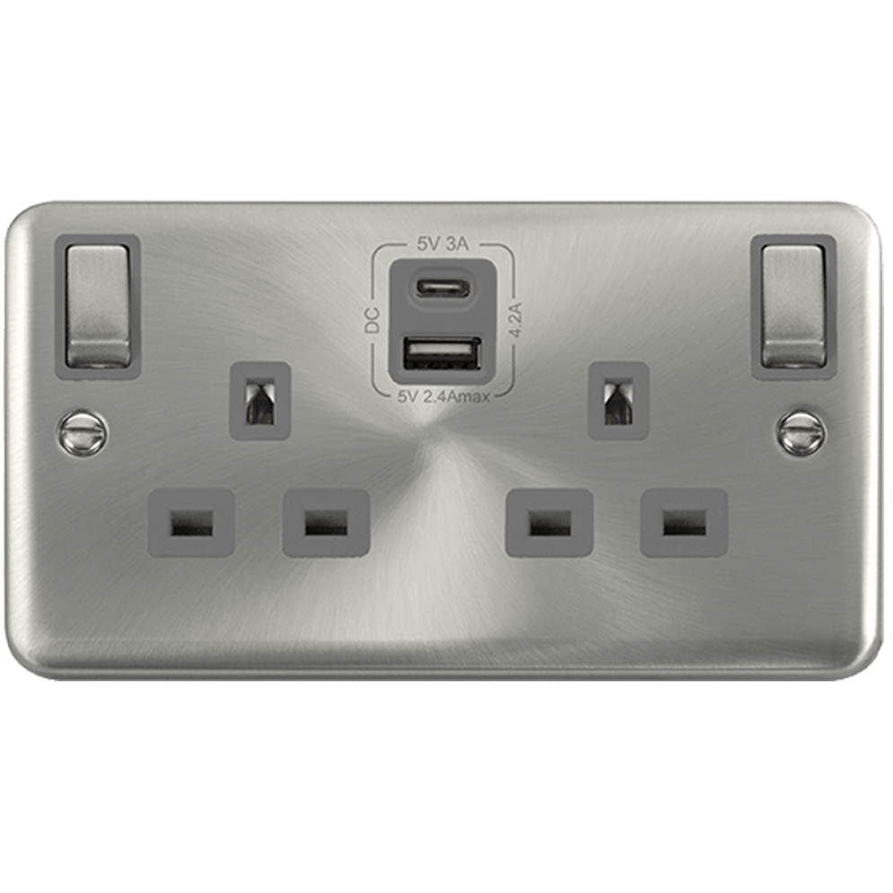 Click Deco Plus Satin Chrome 13A Double A+C USB Socket DPSC586GY | RS ...