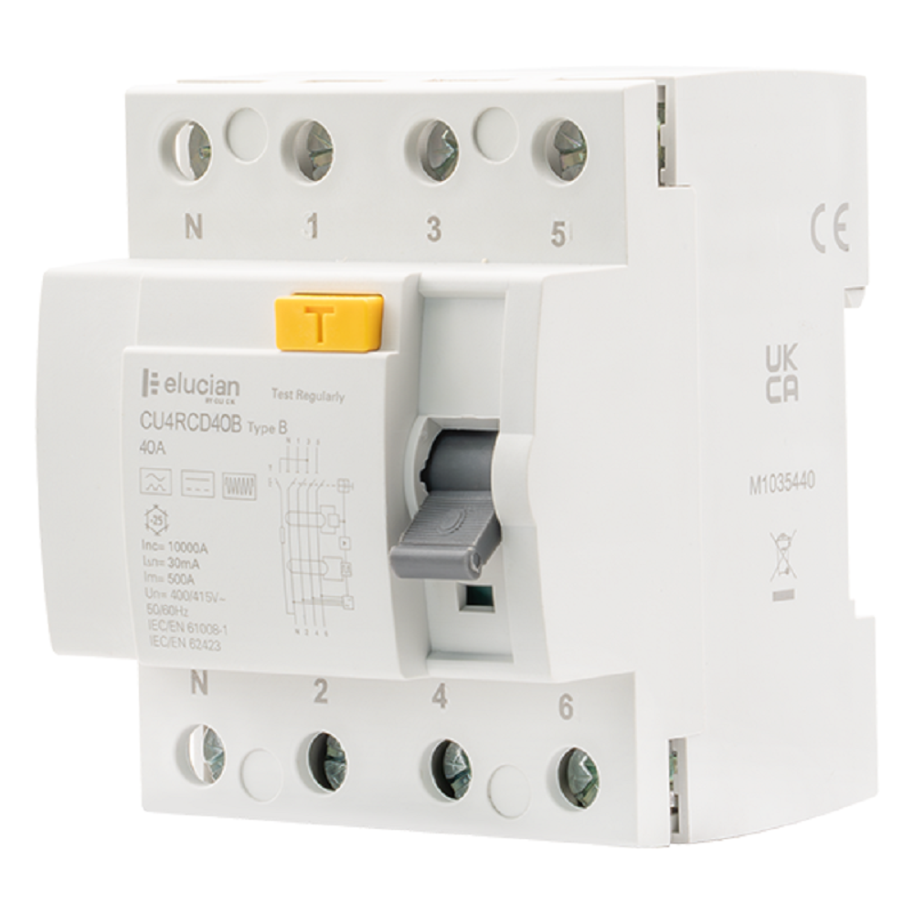 Elucian 3 Phase 4 Pole Bi-Directional 40A 30mA RCCB (Type B) CU4RCD40B ...