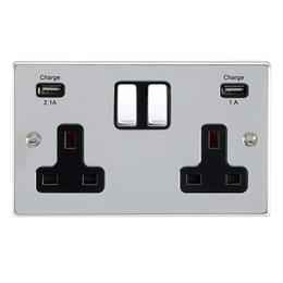 Hamilton Bright Chrome 2G 13A 2 Pole USB A Double Socket 77SS2USBBC-B ...