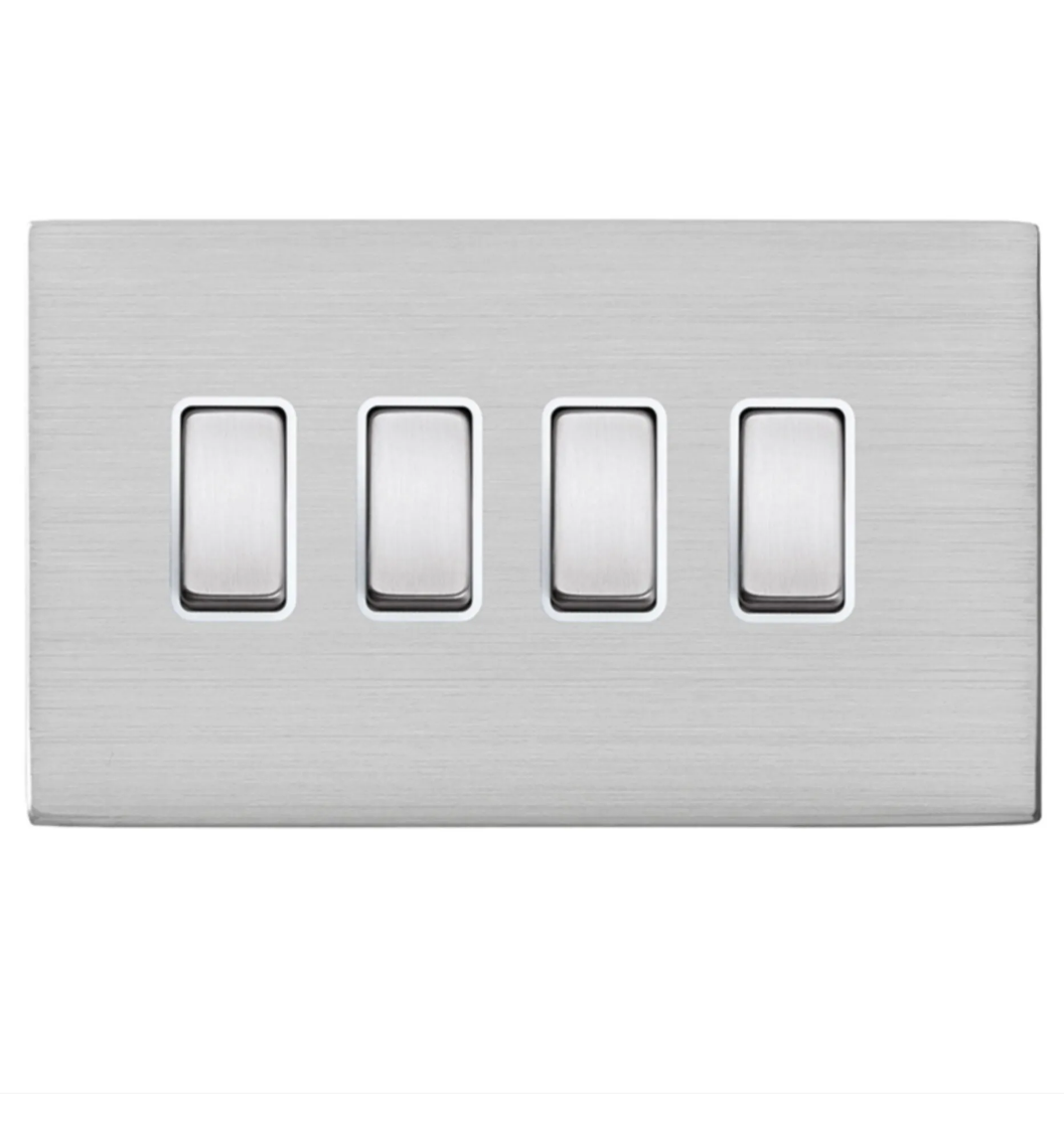 Hamilton Hartland CFX Screwless Satin Steel 4G 10AX 2 Way Plate Switch ...