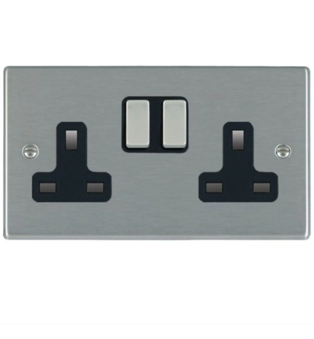 Hamilton Hartland Satin Steel 2G 13A 2 Pole Switched Double Socket 74S ...