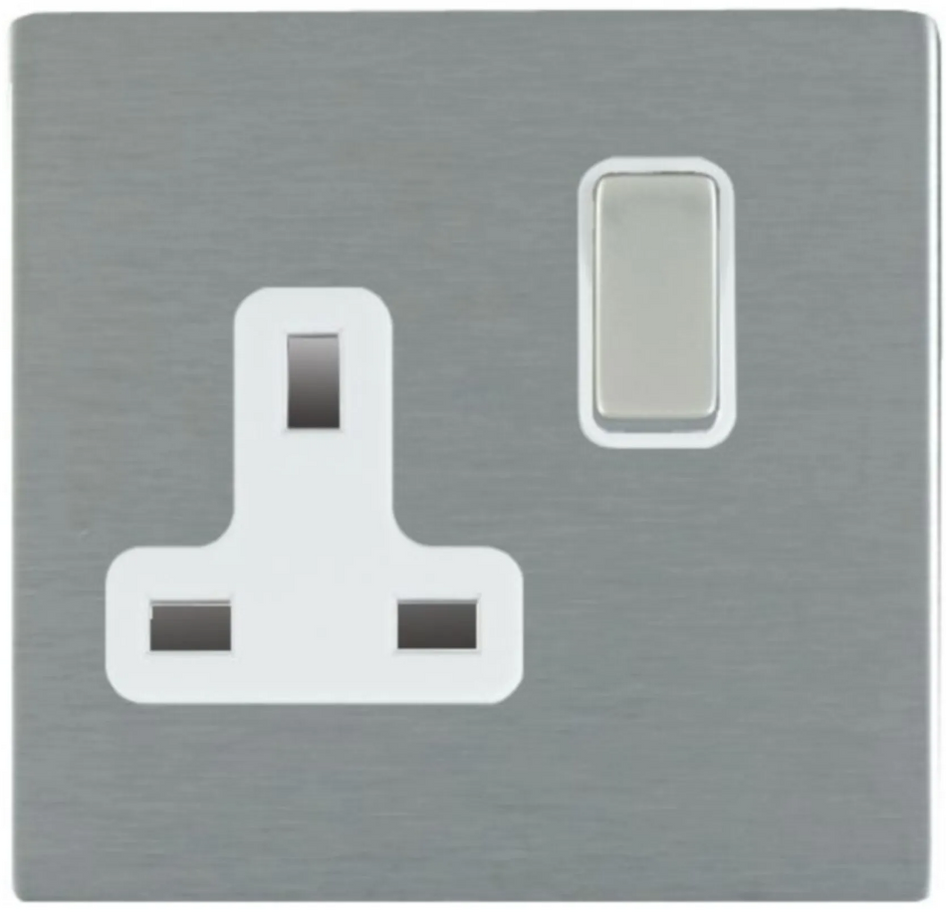 Hamilton Sheer CFX Satin Steel 1G 13A Double Pole Switched Socket 84CS ...