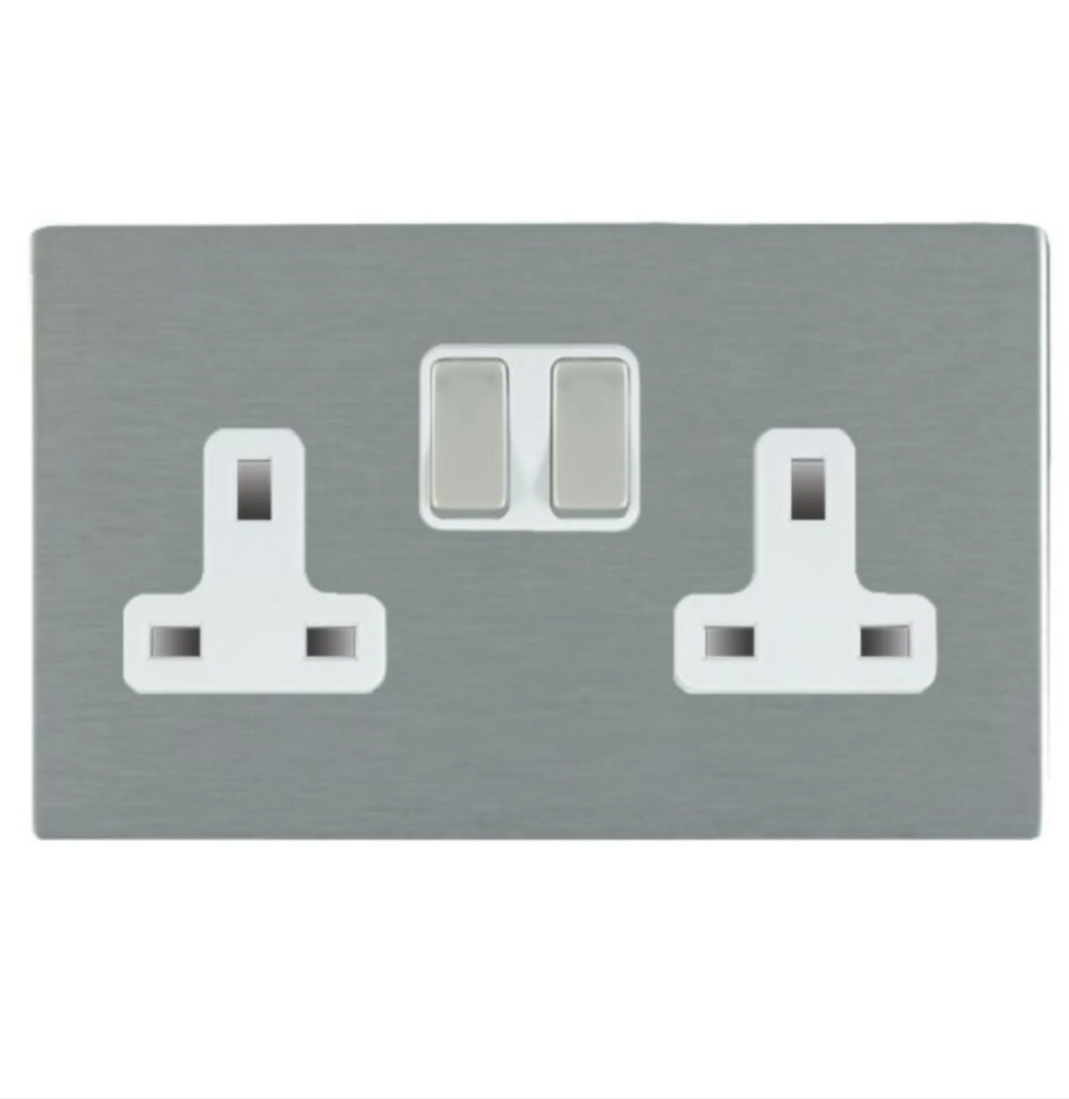 Hamilton Sheer CFX Satin Steel 2G 13A Double Pole Switched Socket 84CS ...