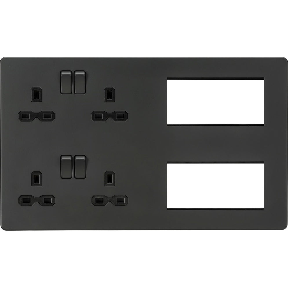 Knightsbridge Screwless Anthracite Double Socket Combination Plate ...