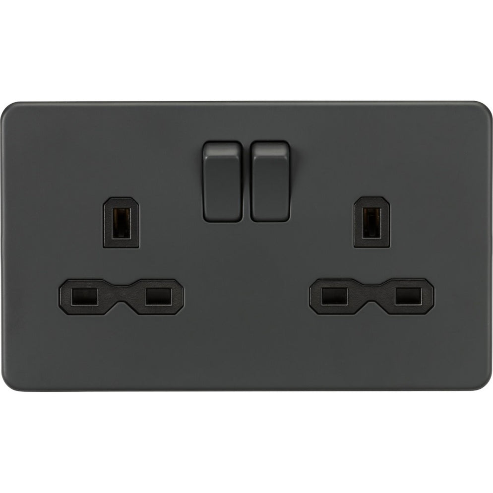 Knightsbridge Screwless Anthracite Double Socket SFR9000AT | RS ...