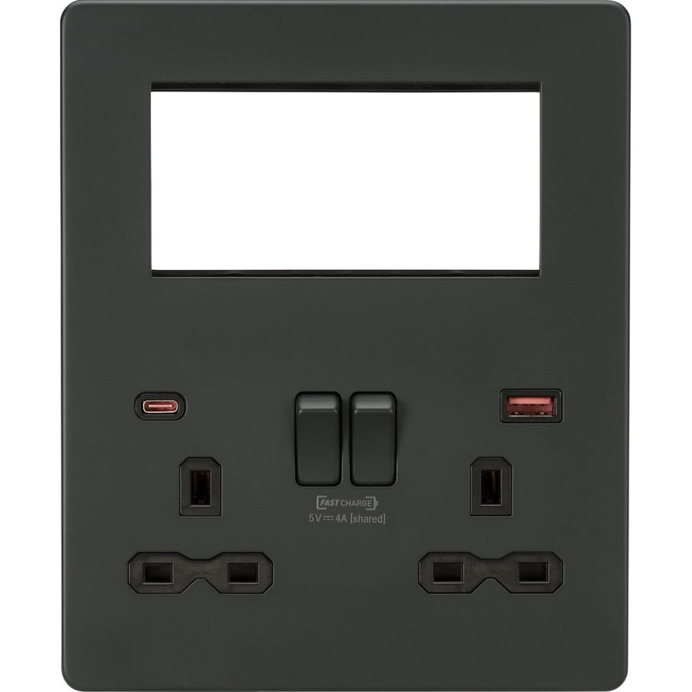 Knightsbridge Screwless Anthracite Double Socket with 4G Euro Plate ...