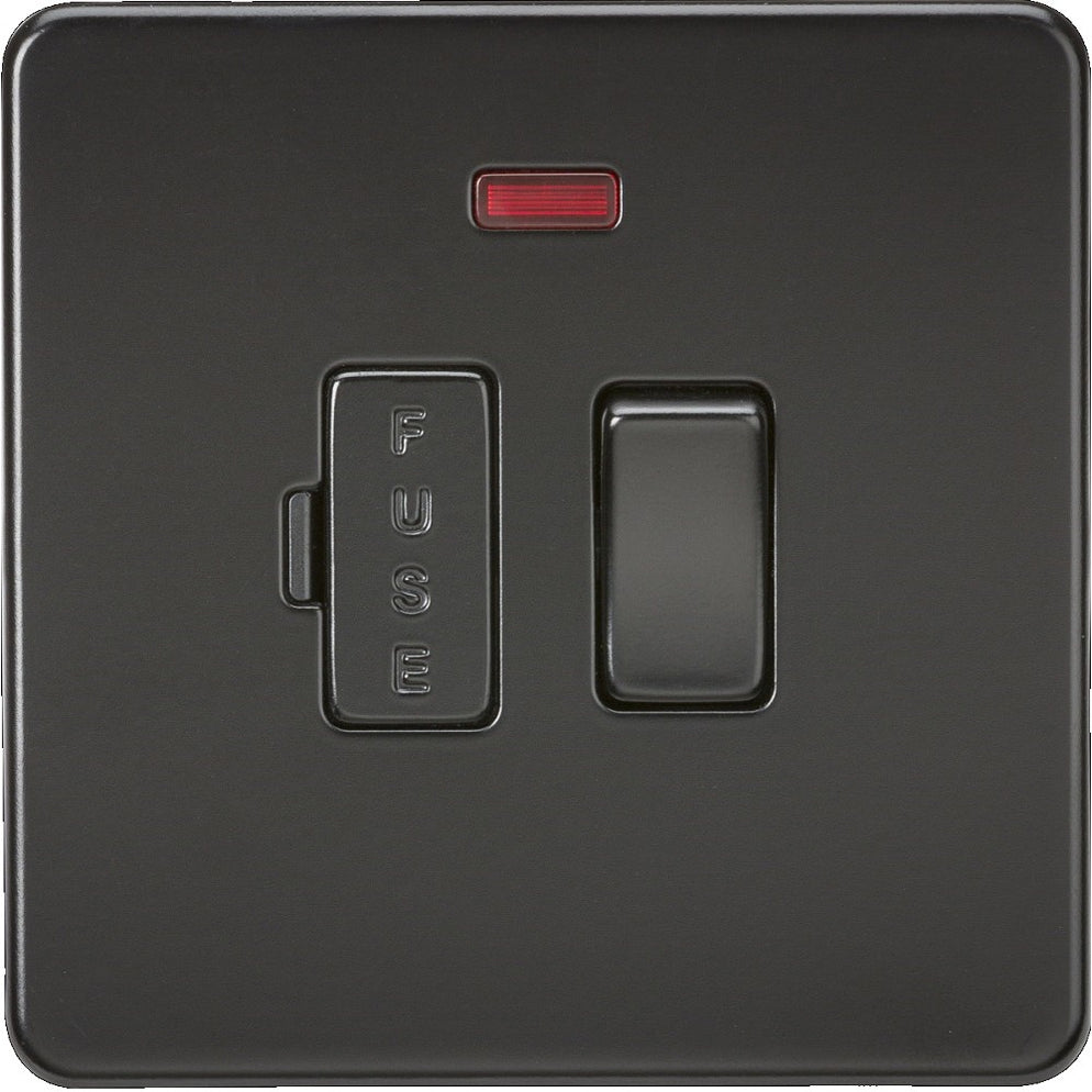 Knightsbridge Screwless Matt Black 13A Switched Spur with Neon ...