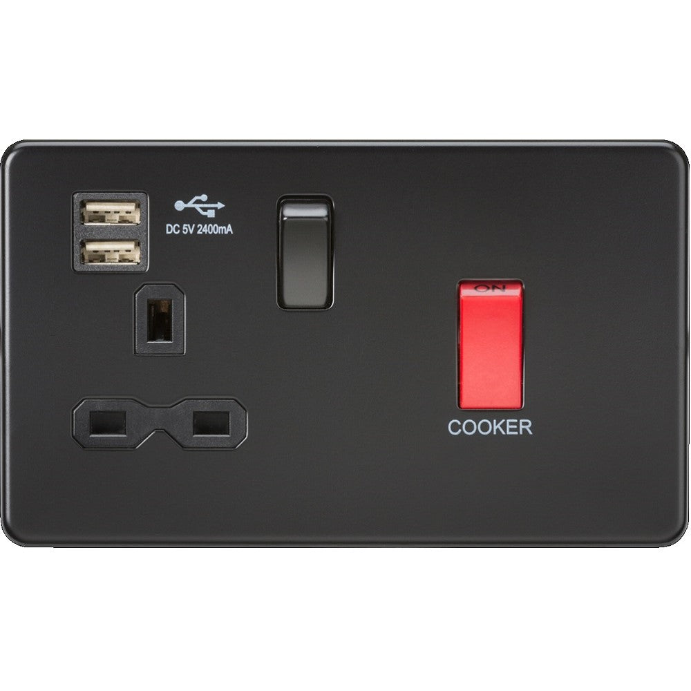 Knightsbridge Screwless Matt Black Cooker Switch with 13A USB Socket ...