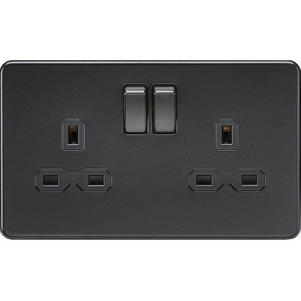 Knightsbridge Screwless Matt Black Double Socket SFR9000MBB | RS ...