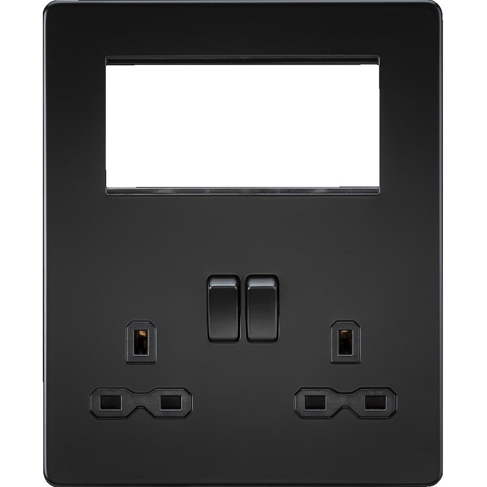 Knightsbridge Screwless Matt Black Double Socket with 4G Euro Plate ...