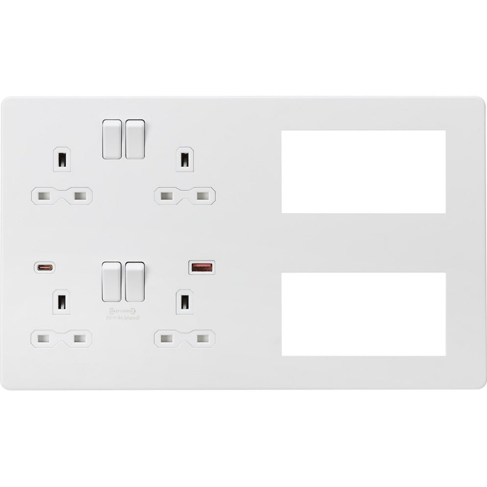 Knightsbridge Screwless Matt White Double Socket Combination Plate ...