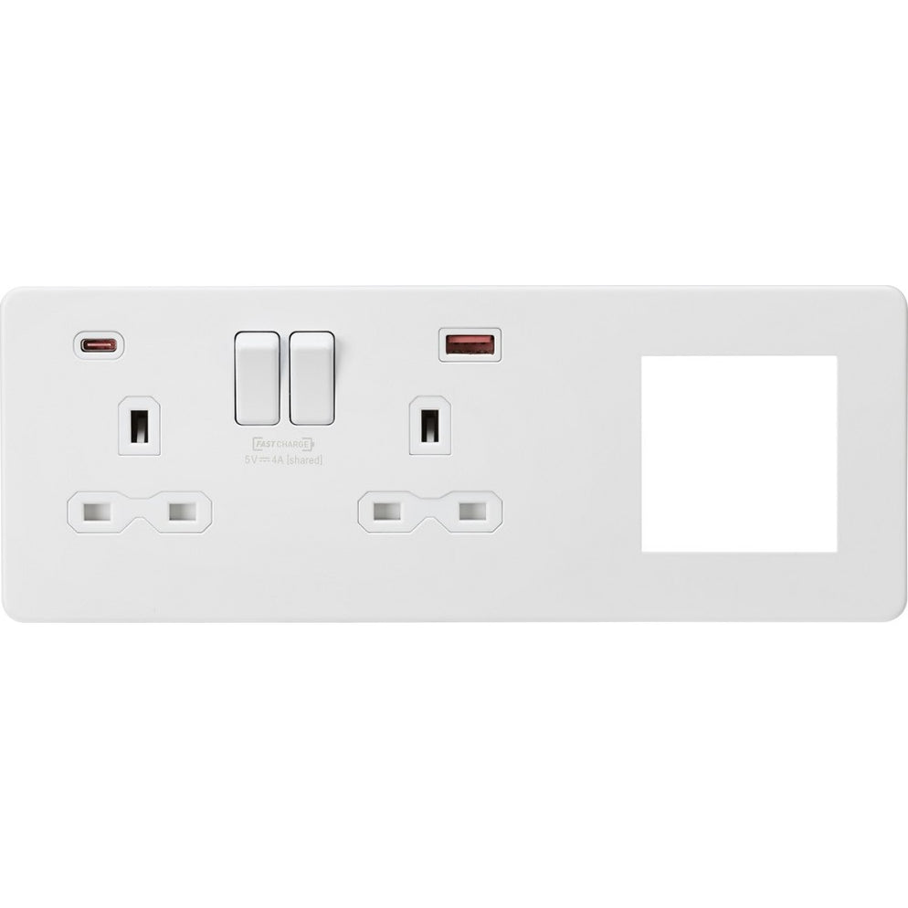 Knightsbridge Screwless Matt White Double Socket with 2G Euro Plate ...