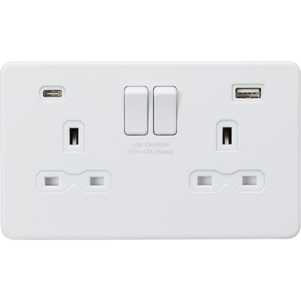 Knightsbridge Screwless Matt White Double USB Socket SFR9940MW | RS Electrical Supplies