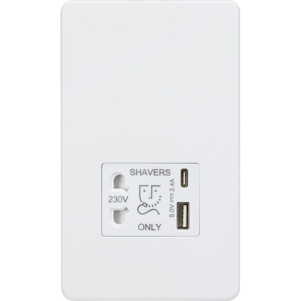 Knightsbridge Screwless Matt White Shaver Socket with USB SF8909MW | RS ...