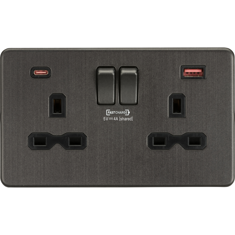 Knightsbridge Screwless Smoked Bronze Double A+C USB Socket SFR9945SB ...