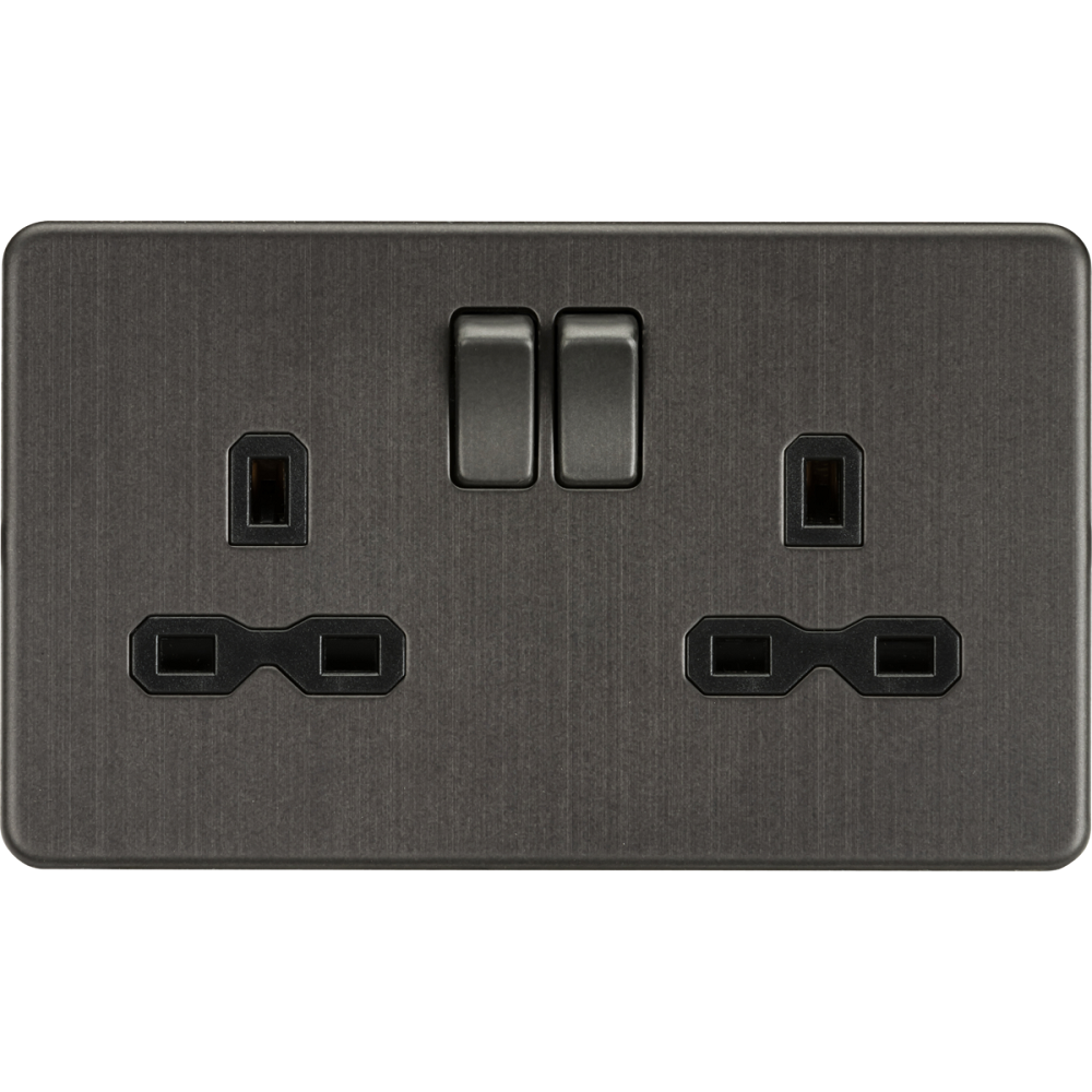 Knightsbridge Screwless Smoked Bronze Double Socket SFR9000SB | RS ...