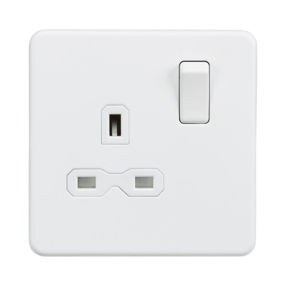 Knightsbridge Screwless Matt White Single Socket SFR7000MW | RS ...