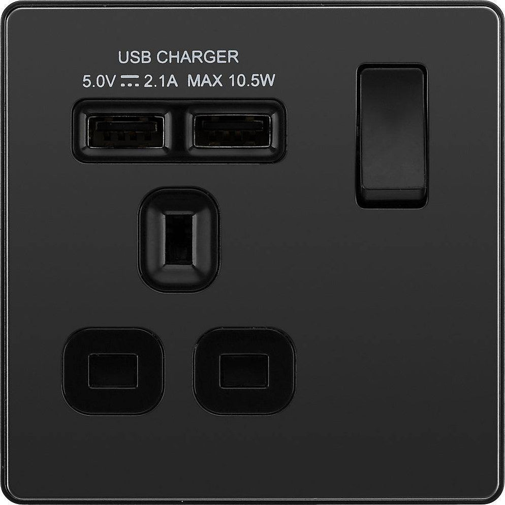 BG Evolve Black Chrome 13A Single USB Socket PCDBC21U2B | RS Electrical ...