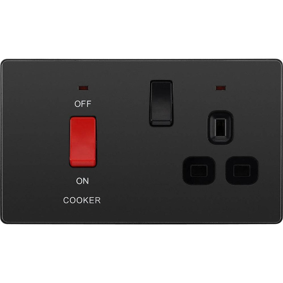 BG Evolve Black Chrome 45A Cooker Switch with double pole switch and ...