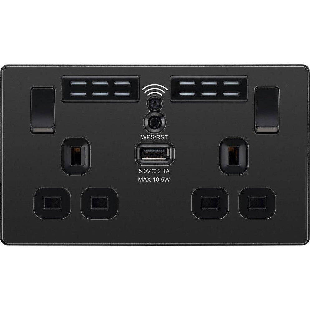 BG Evolve Black Chrome WiFi Extender with 13A double USB Socket ...