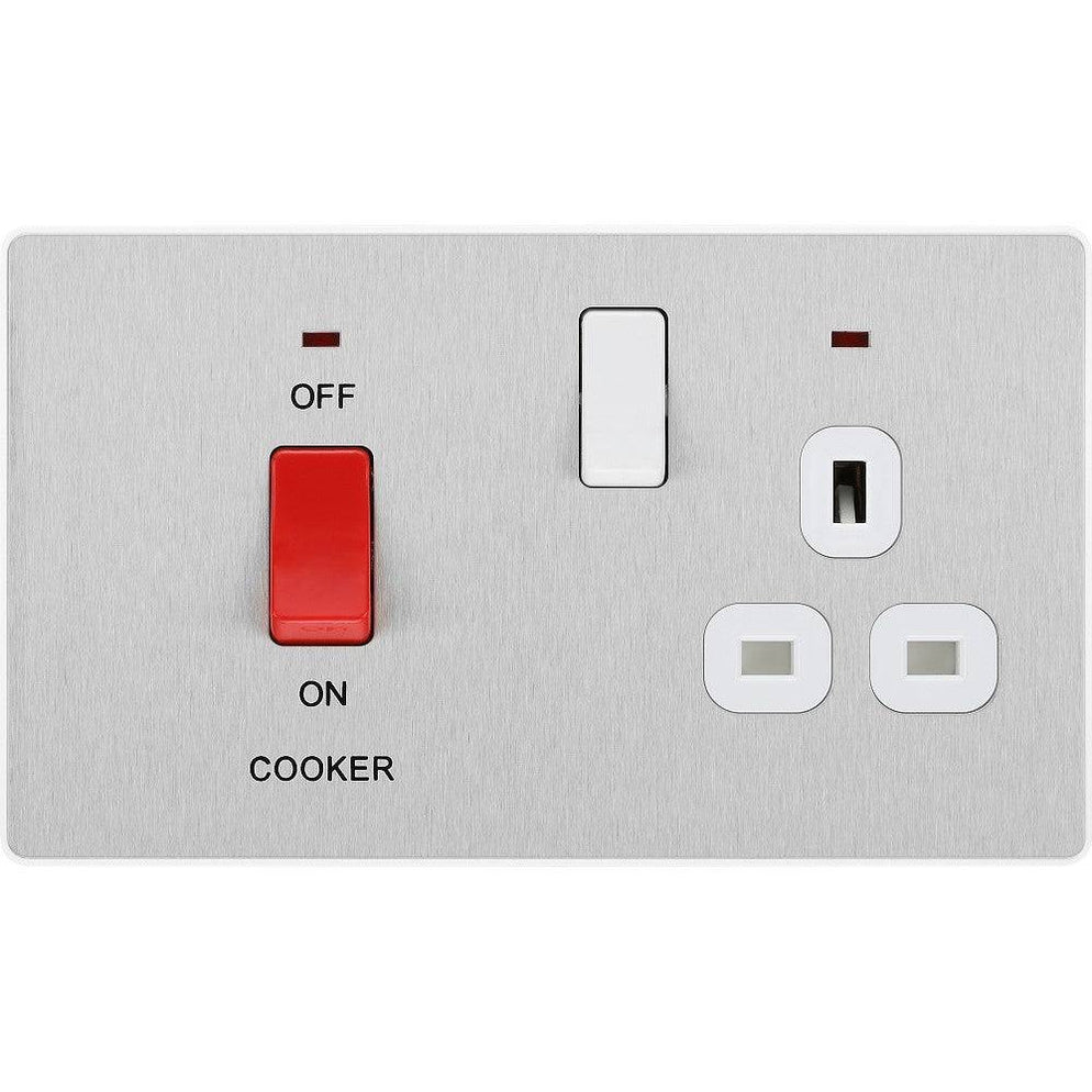 BG Evolve Brushed Steel 45A Cooker Switch with double pole switch and ...