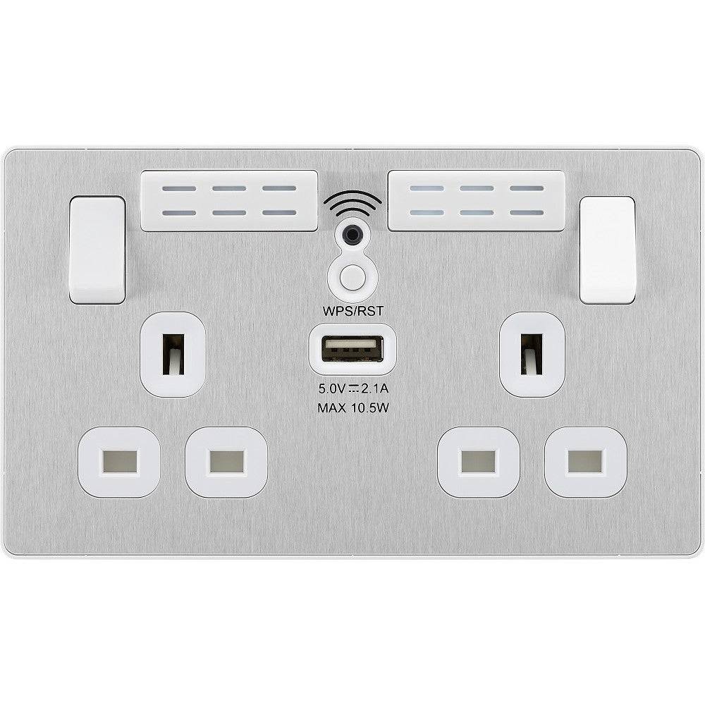 BG Evolve Brushed Steel WiFi Extender with 13A double USB Socket ...