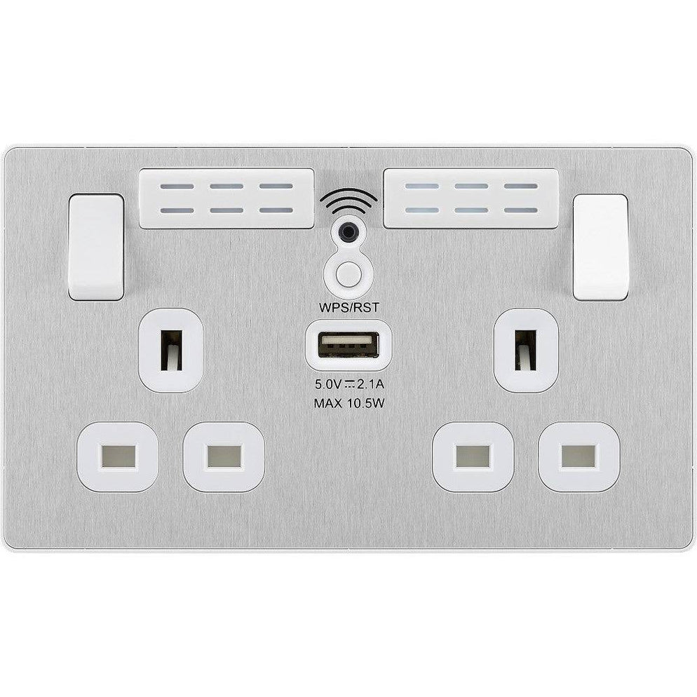 BG Evolve Brushed Steel WiFi Extender with 13A double USB Socket ...