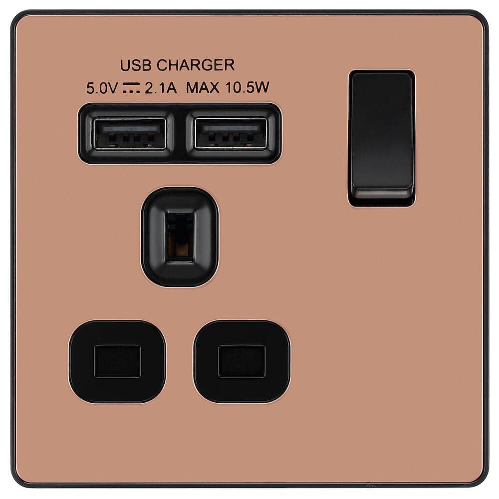 BG Evolve Polished Copper 13A Single USB Socket PCDCP21U2B | RS ...