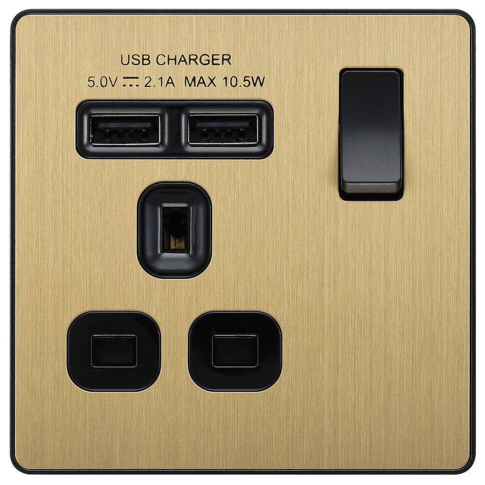 BG Evolve Satin Brass 13A Single USB Socket PCDSB21U2B | RS Electrical ...