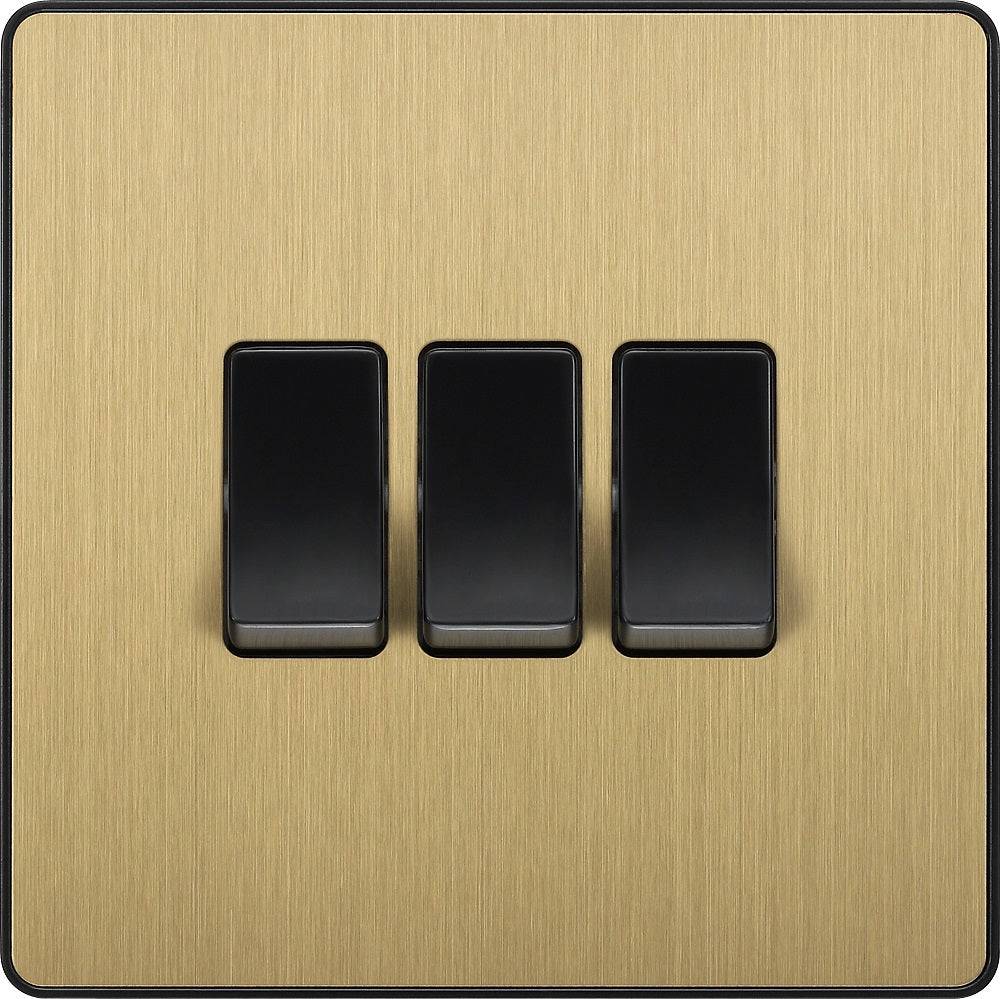 BG Evolve Satin Brass 3G 2W Light Switch PCDSB43B | RS Electrical Supplies