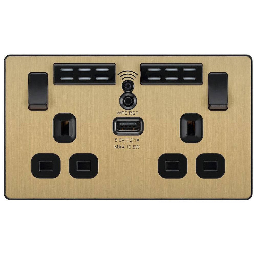 BG Evolve Satin Brass WiFi Extender with 13A double USB Socket ...
