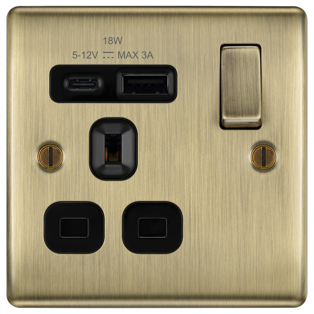 BG Nexus Metal Antique Brass 13A Single USB Socket with 18W A+C ...