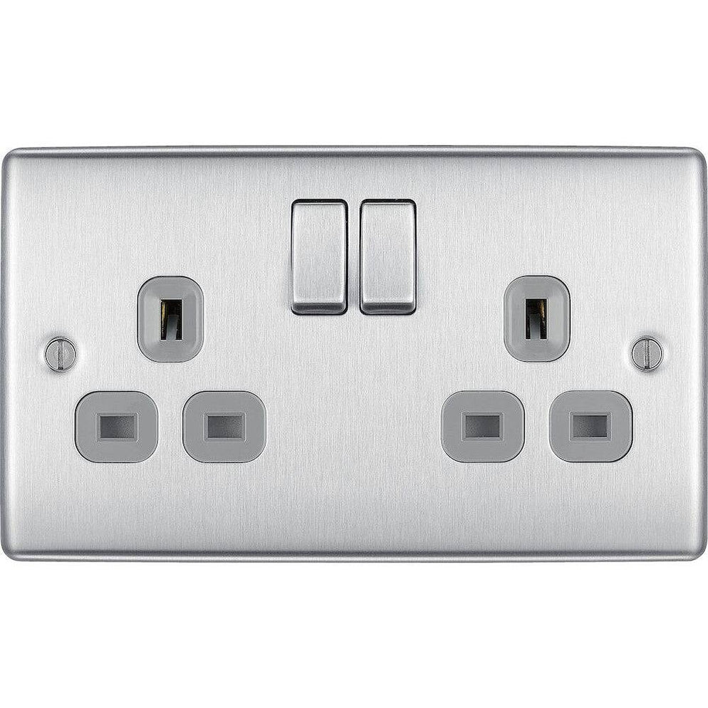 BG Nexus Metal Brushed Steel 13A Double Socket 10 Pack NBS22G | RS ...