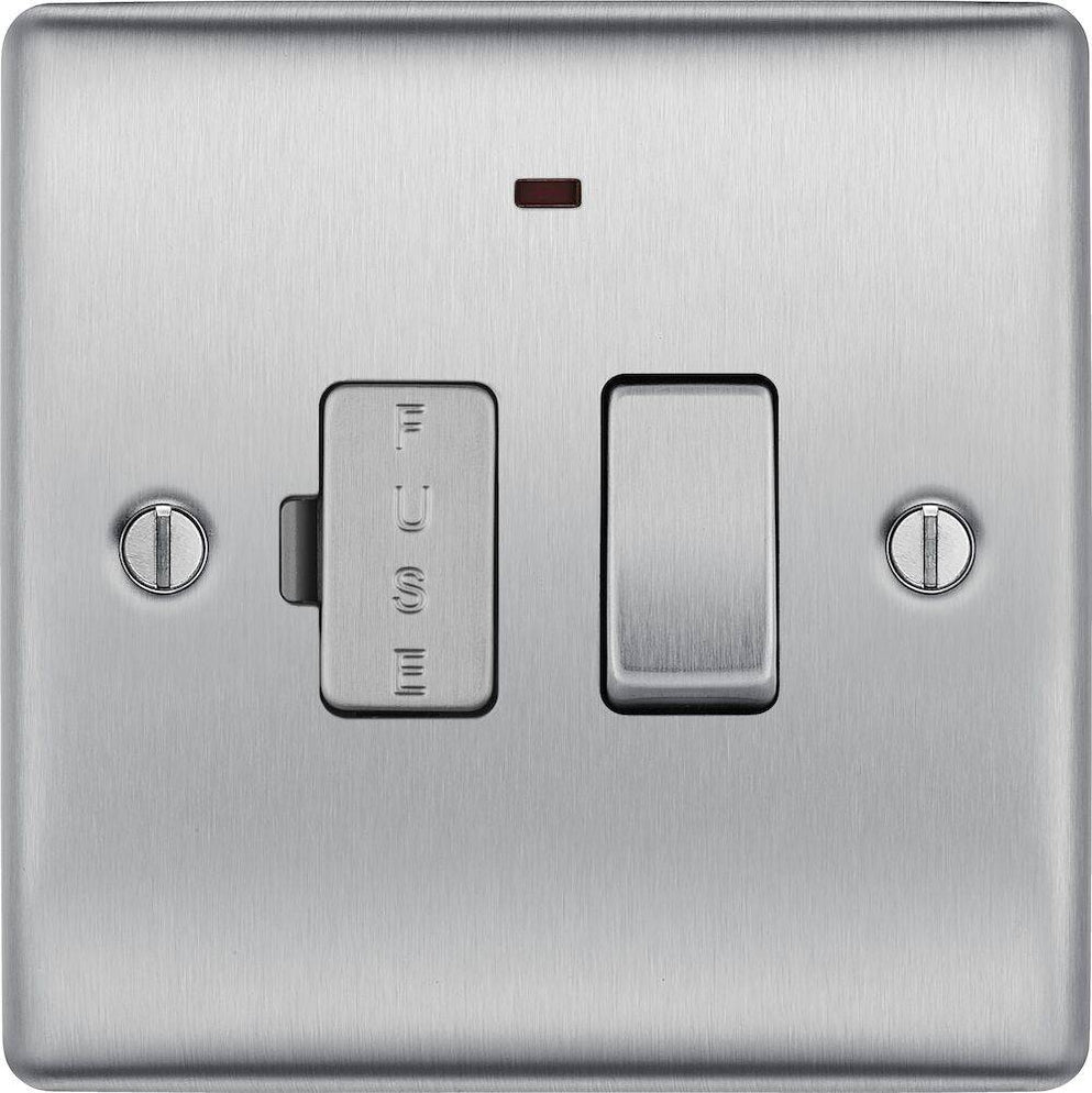BG Nexus Metal Brushed Steel 13A Switched Spur with Neon NBS52 | RS Electrical Supplies