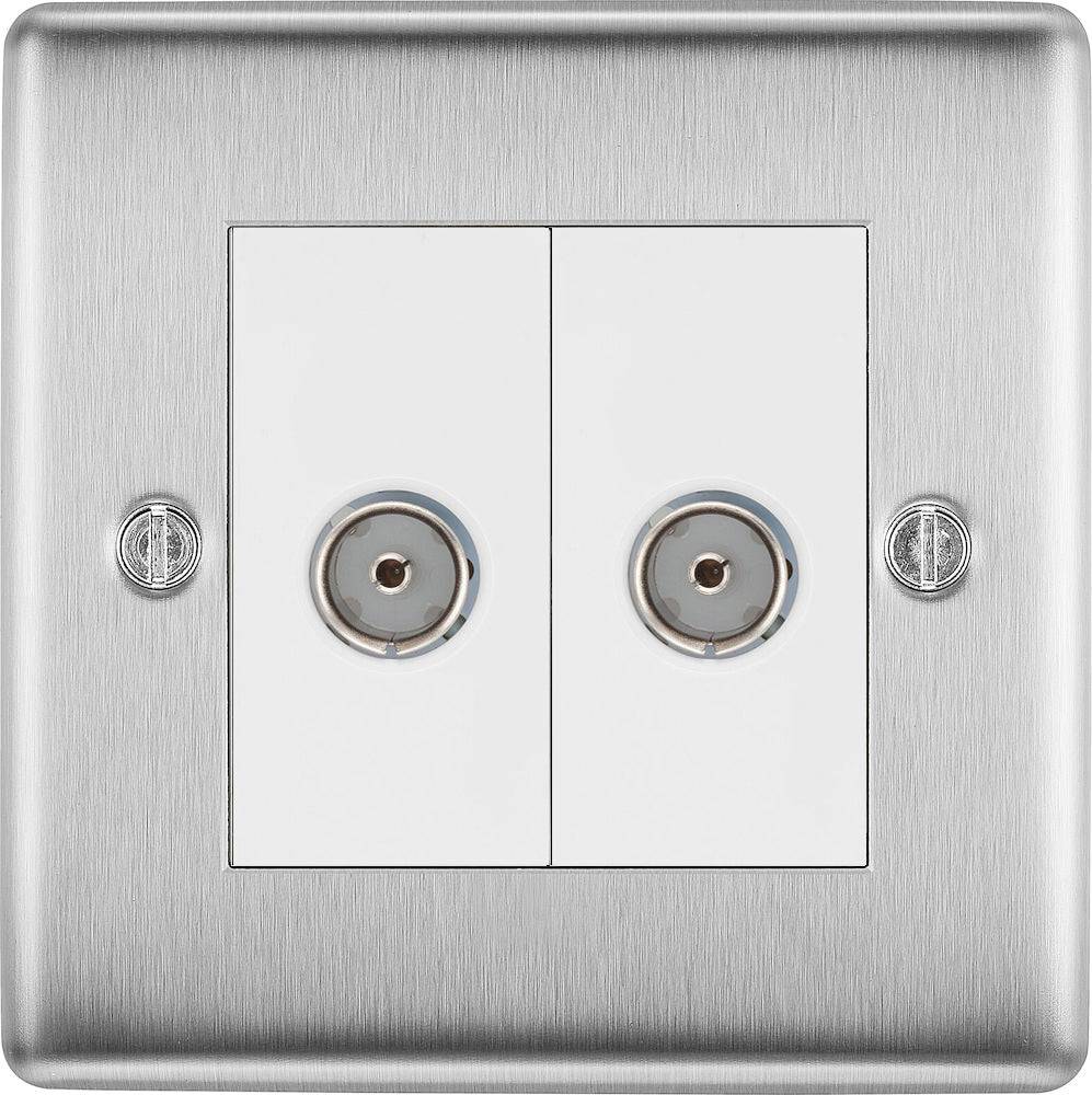 BG Nexus Metal Brushed Steel Double Co-axial Socket NBS61W | RS ...