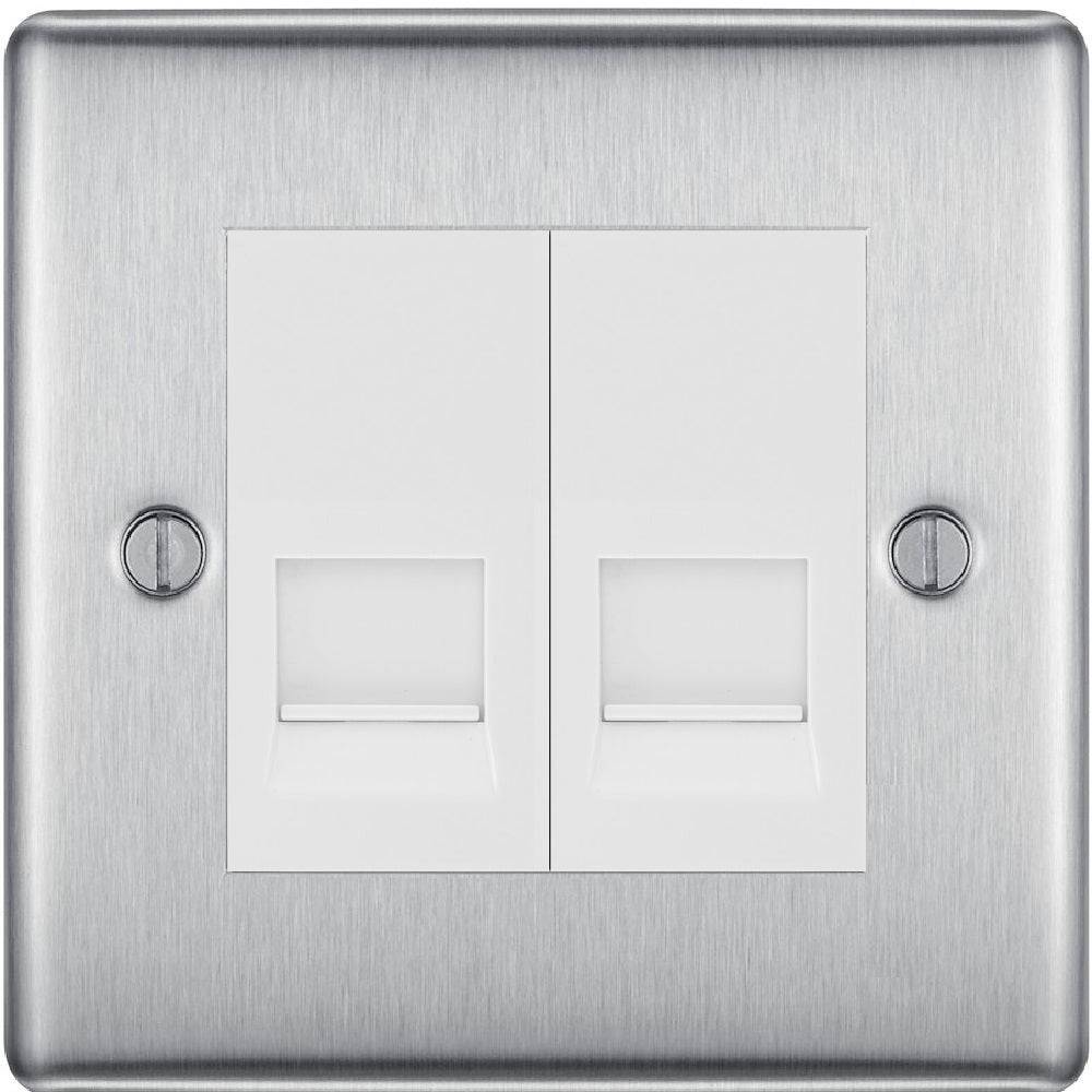 BG Nexus Metal Brushed Steel Double Master Telephone Socket NBSBTM2W ...