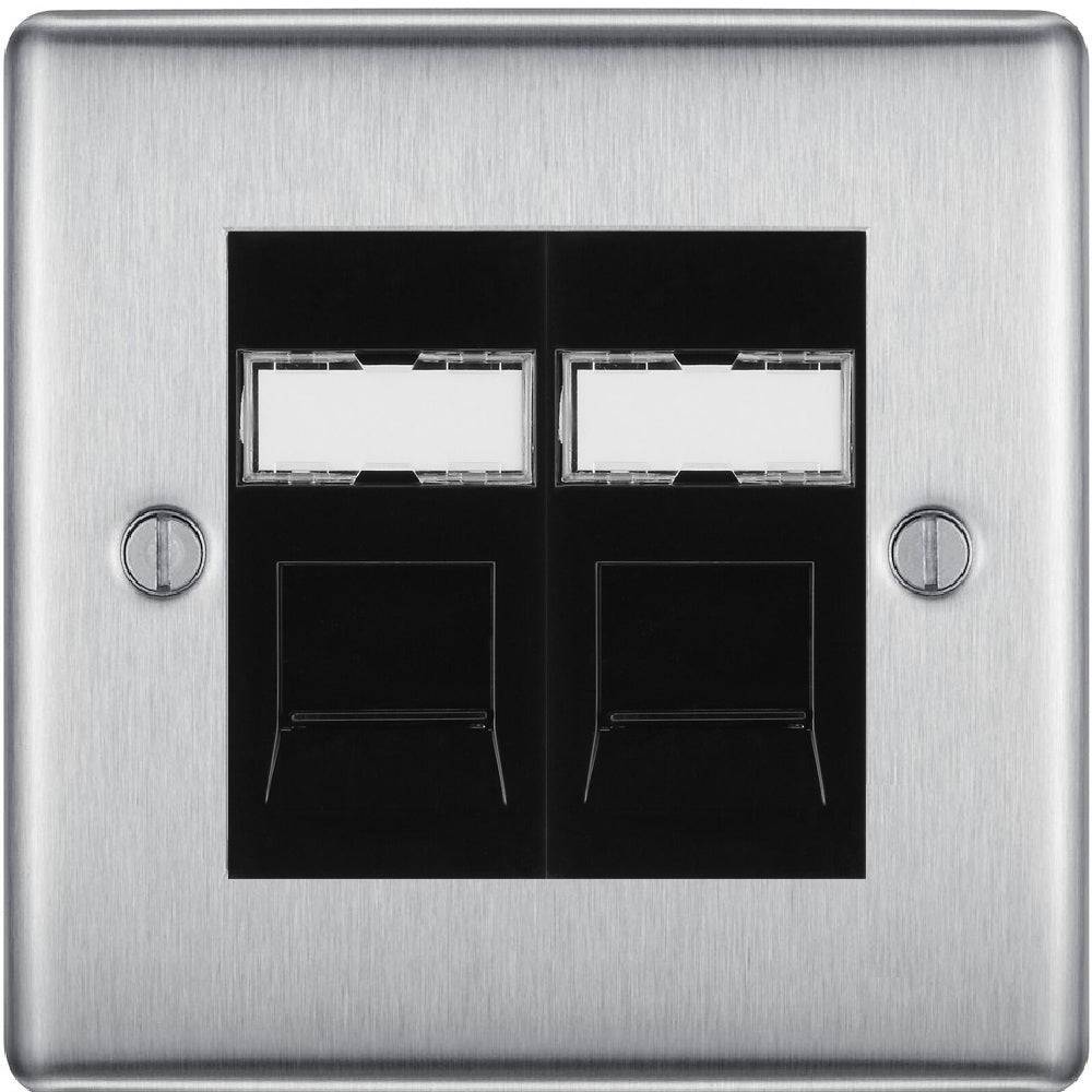 BG Nexus Metal Brushed Steel Double RJ45 Cat6 Data Outlet NBSRJ4526B ...