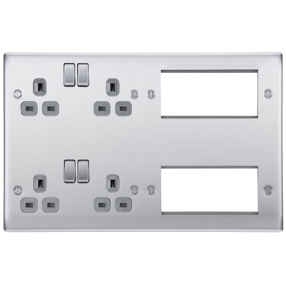 BG Nexus Metal Brushed Steel Double Socket Combination Plate NBS222EM8G ...