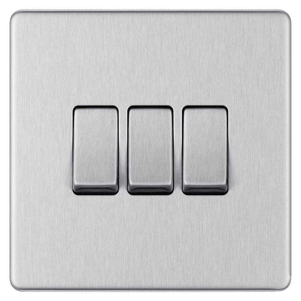 BG Nexus Screwless Brushed Steel 3G 2W Light Switch FBS43 | RS ...